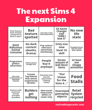 The next Sims 4 Expansion Bingo