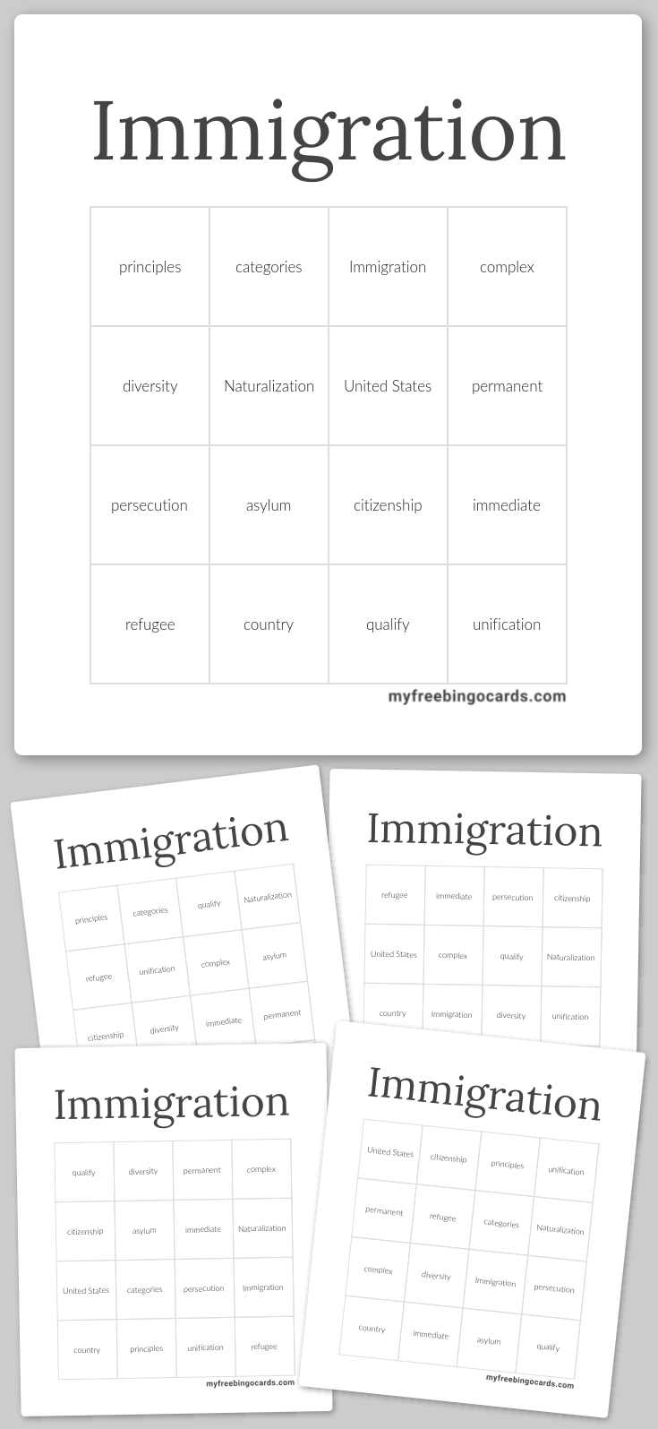 Virtual Immigration Bingo