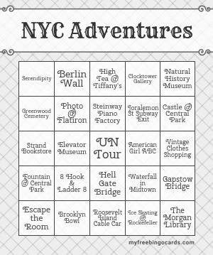 Print 100+ NYC Adventures Bingo Cards
