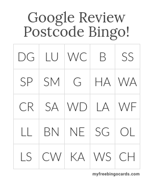 Google Review Postcode Bingo!