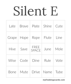 Silent E Bingo