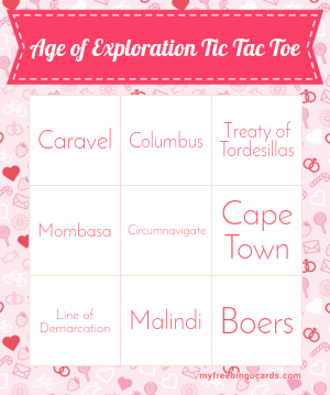 Age of Exploration Tic Tac Toe Bingo
