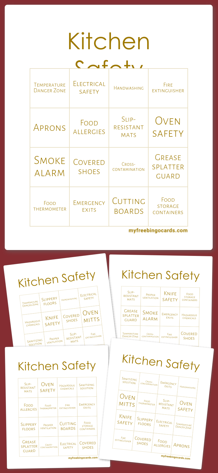 Virtual Kitchen Safety Bingo