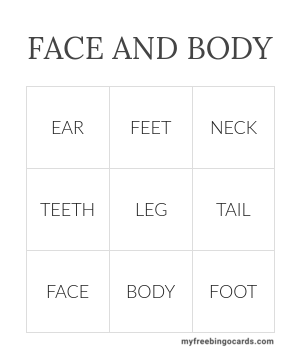 FACE AND BODY BINGO