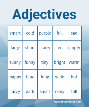 Print 100+ Adjectives Bingo Cards