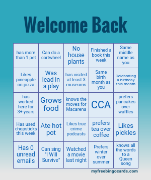 Welcome Back Bingo