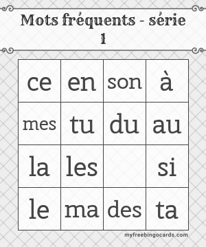 Mots fréquents - série 1 Bingo