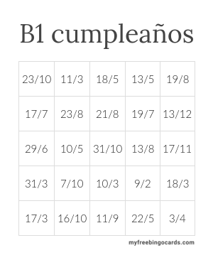 B1 cumpleaños Bingo