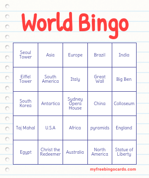 Print 100+ World Bingo Cards