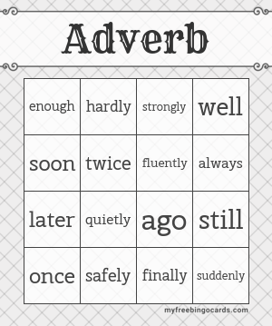 Print 100+ Adverb Bingo Cards