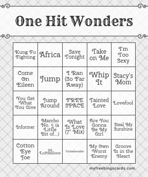 One Hit Wonders Bingo