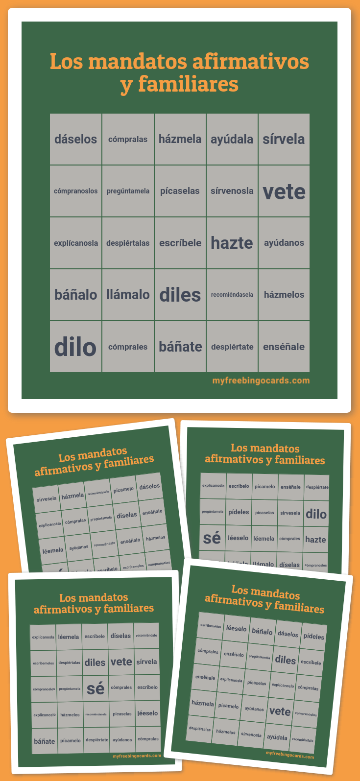 Virtual Los mandatos afirmativos y familiares Bingo