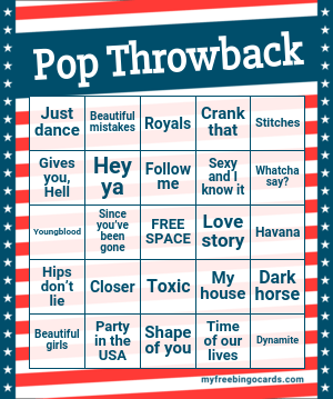 Pop Throwback Bingo