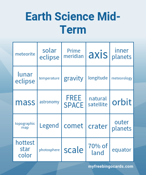 Print 100+ Earth Science Mid-Term Bingo Cards