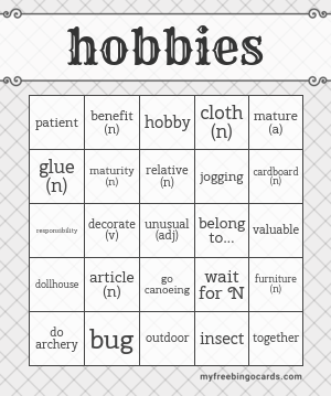 hobbies bingo