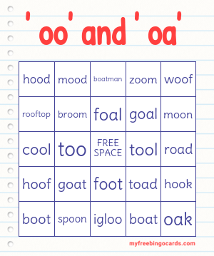 ' oo' and ' oa' bingo
