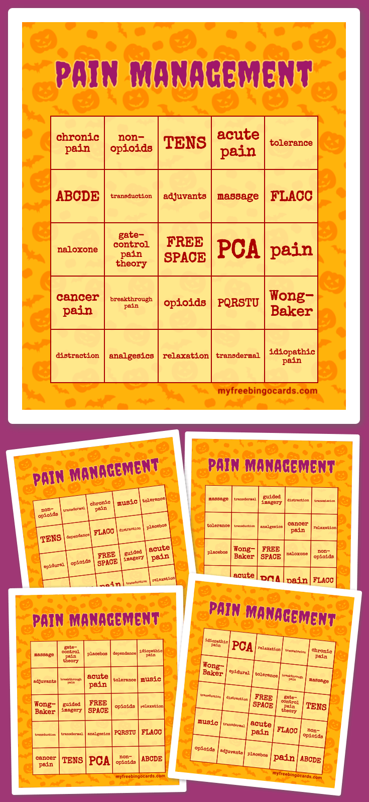 Virtual Pain Management Bingo