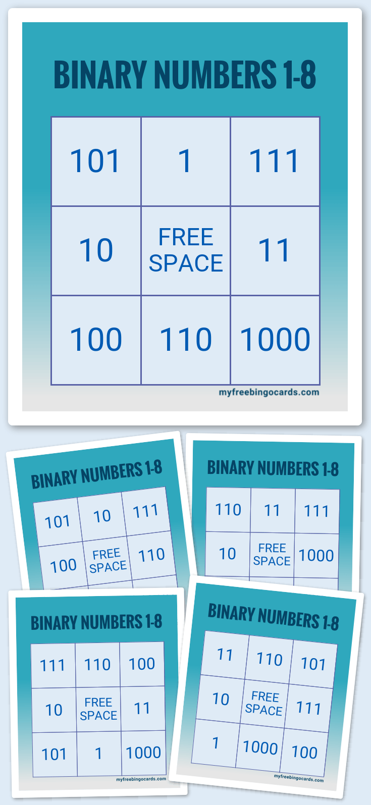 Virtual BINARY NUMBERS 1-8 BINGO