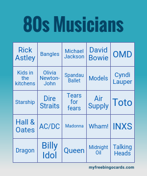 80s Musicians Bingo