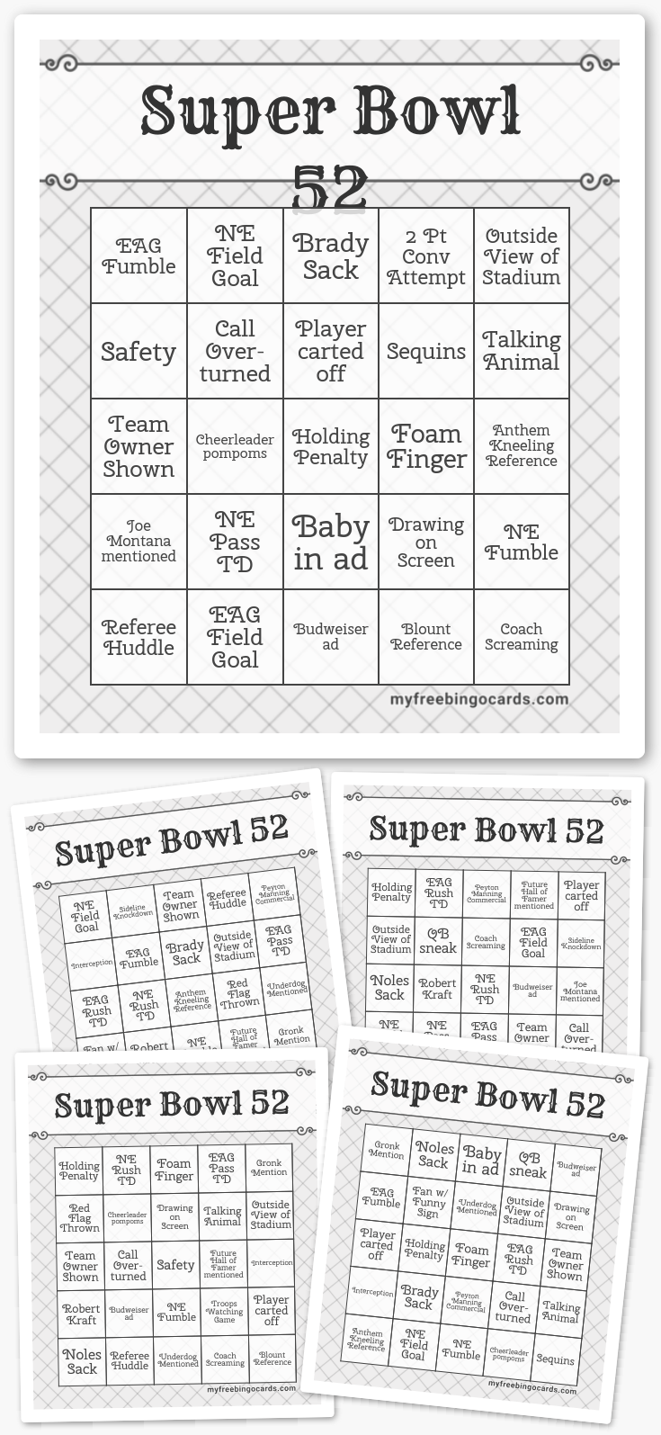 Virtual Super Bowl 52 Bingo