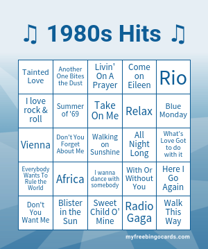 1980s Hits ♫ Bingo