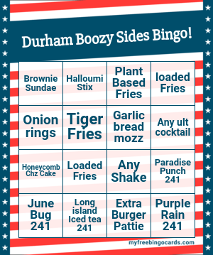 Durham Boozy Sides Bingo!