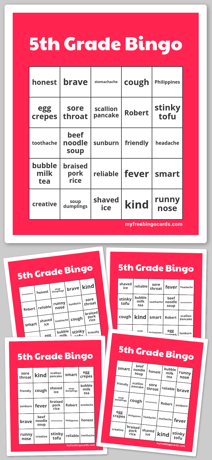 Virtual 5th Grade Bingo