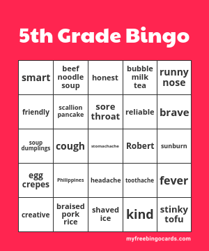 5th Grade Bingo