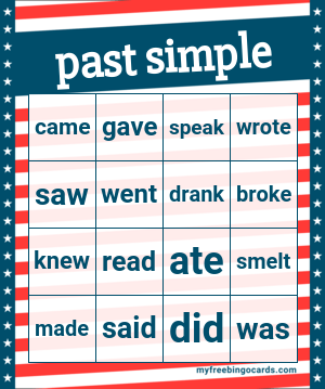 Print 100+ past simple bingo cards