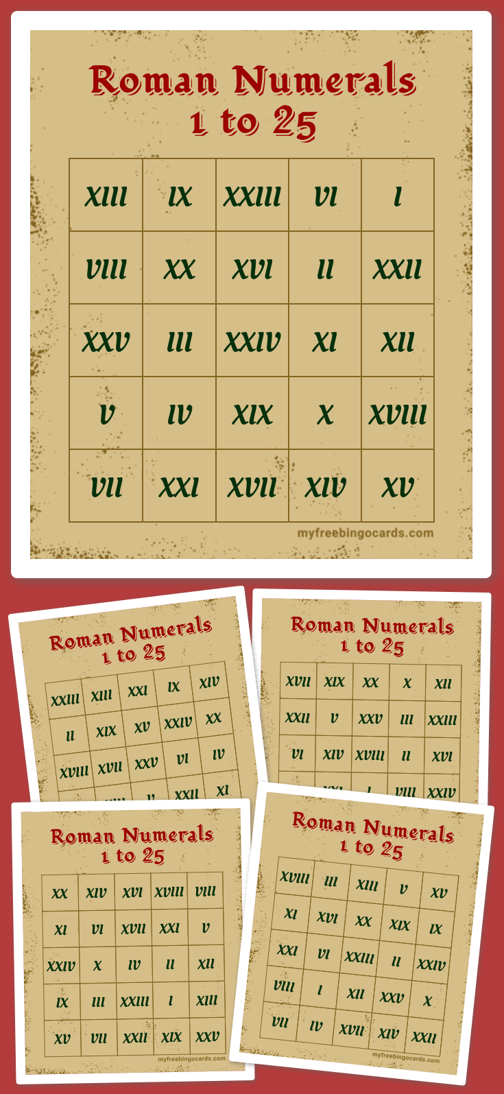 Virtual Roman Numerals1 to 25 Bingo