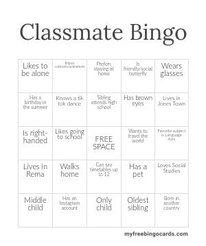 Classmate Bingo