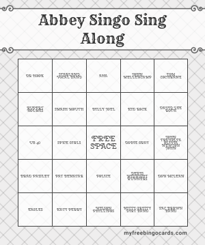 Abbey Singo Sing Along Bingo