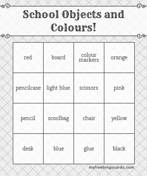 School Objects and Colours! Bingo