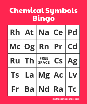 Chemical Symbols Bingo