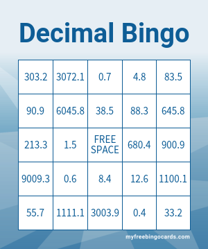 Print 100+ Decimal Bingo Cards