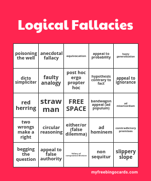 Print 100+ Logical Fallacies Bingo Cards