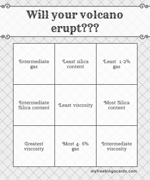 Will your volcano erupt??? Bingo