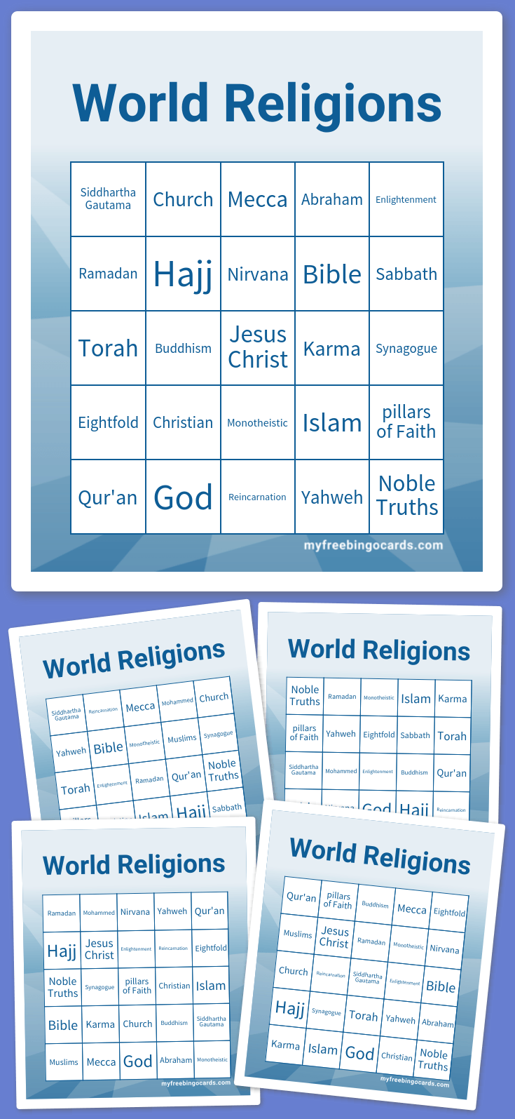 Virtual World Religions Bingo