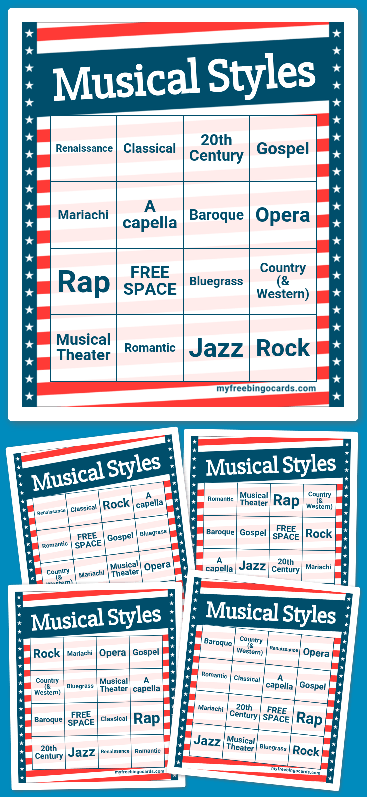 Virtual Musical Styles Bingo