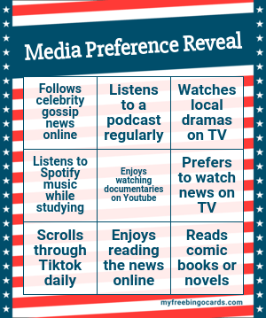 Media Preference Reveal Bingo