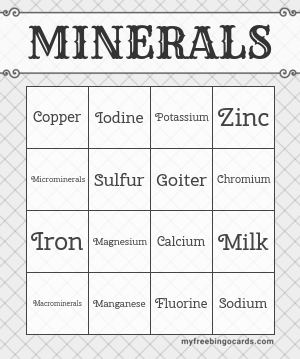 MINERALS BINGO