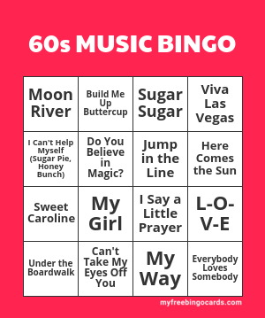 60s MUSIC BINGO