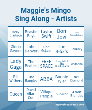 Maggie's Mingo Sing Along - Artists Bingo