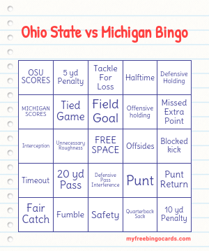 Ohio State vs Michigan Bingo