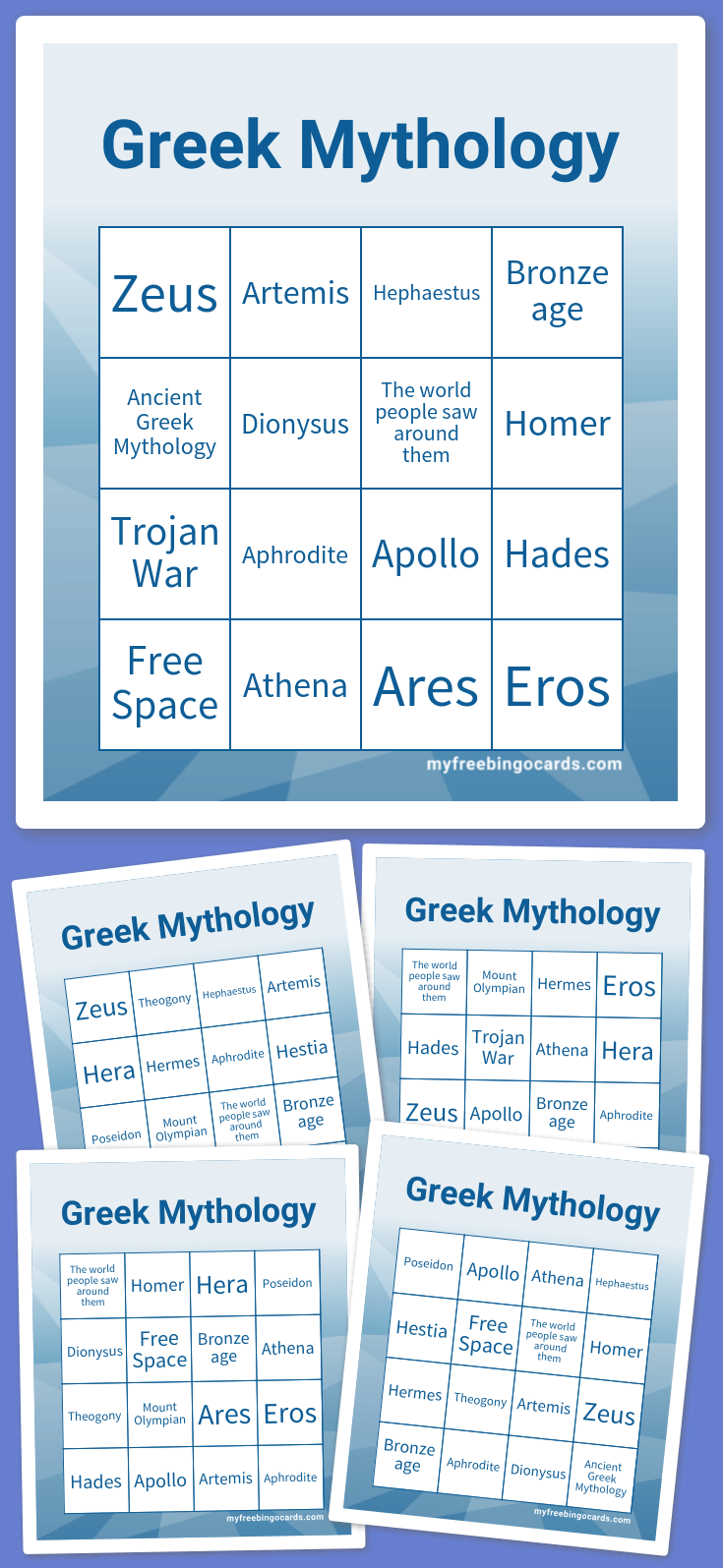 Virtual Greek Mythology Bingo