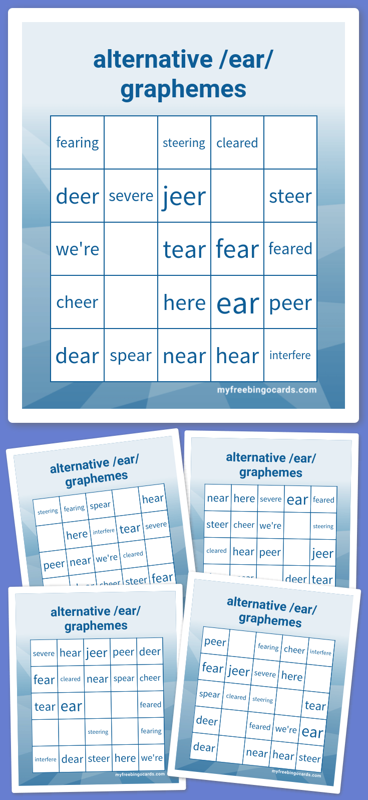 Virtual alternative /ear/ graphemes bingo