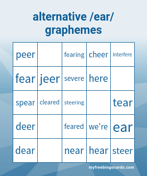 Print 100+ alternative /ear/ graphemes bingo cards
