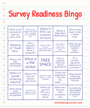 Survey Readiness Bingo