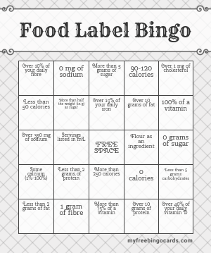 Food Label Bingo