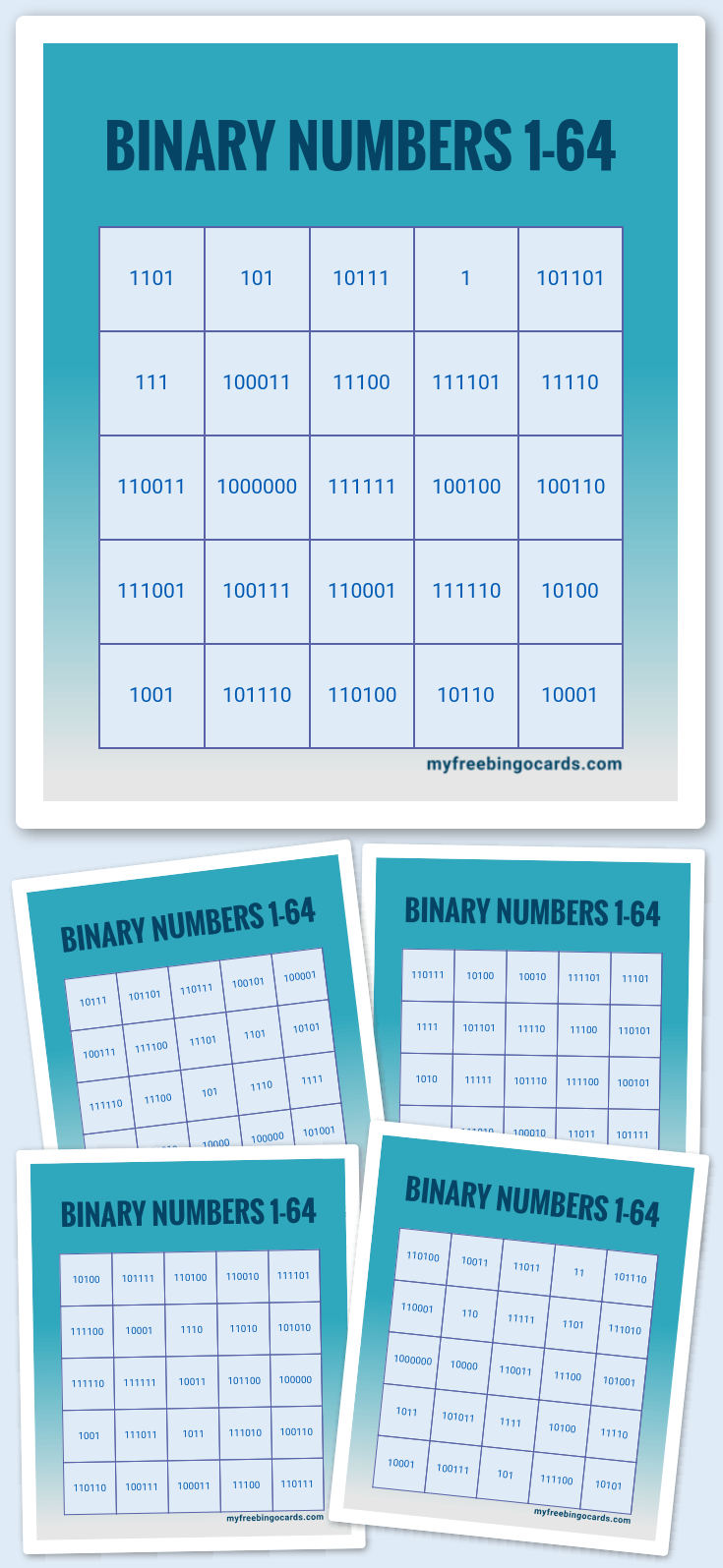 Virtual BINARY NUMBERS 1-64 BINGO
